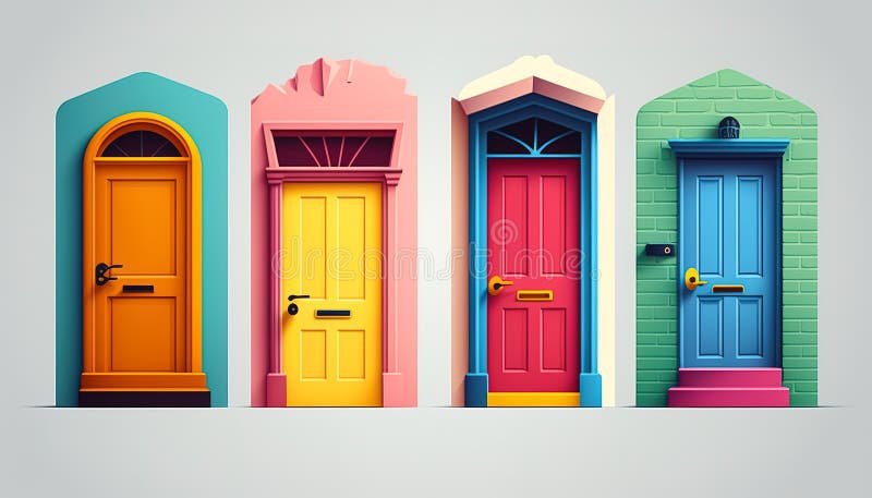Four Colourful Doors on Isolated White Background. Generative AI Stock ...