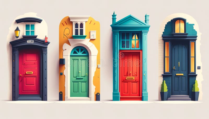 Four Colourful Doors on Isolated White Background. Generative AI Stock ...