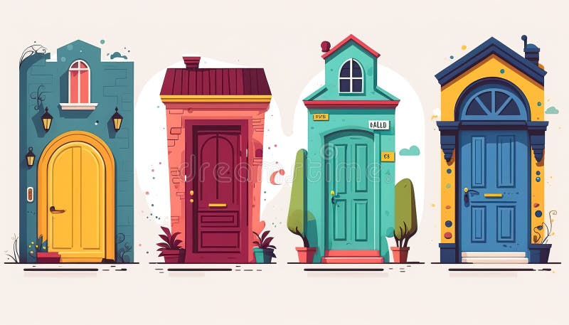 Four Colourful Doors on Isolated White Background. Generative AI Stock ...