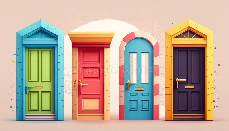 Four Colourful Doors on Isolated White Background. Generative AI Stock ...