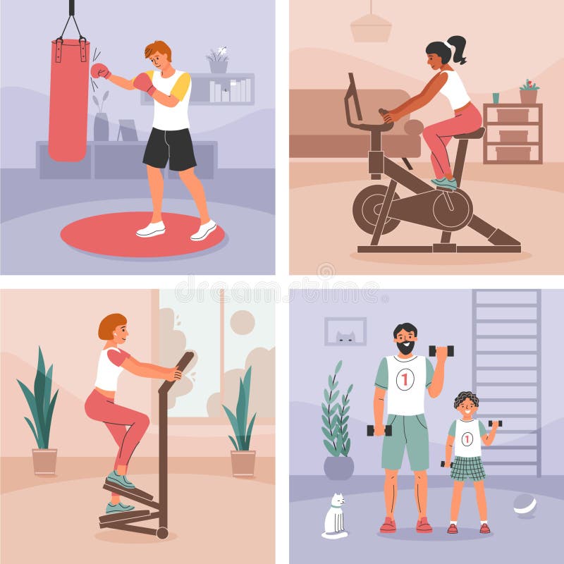 Home Workout Composition Set Stock Illustration - Illustration of ...