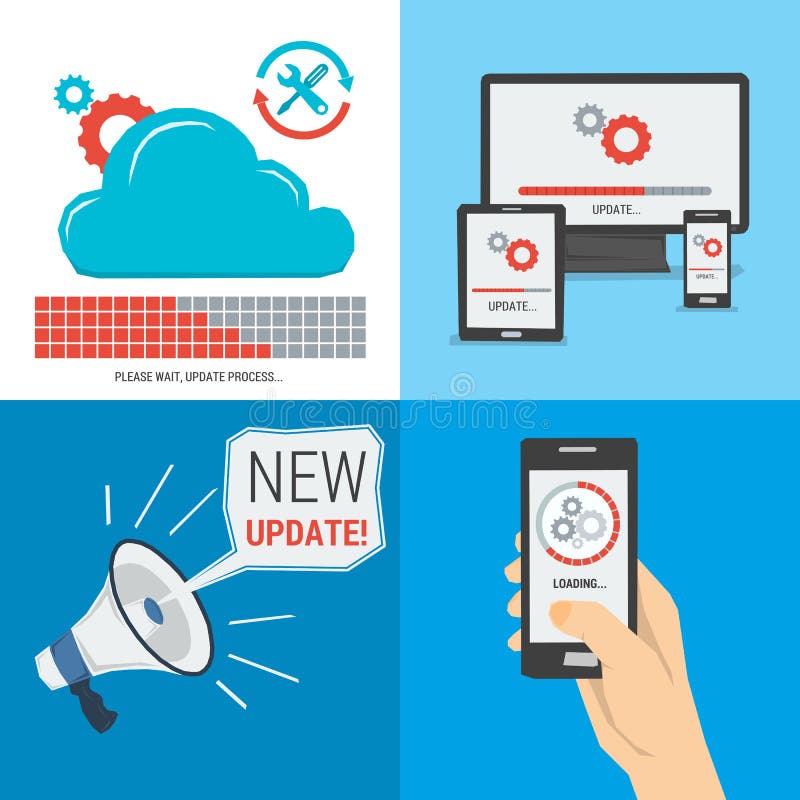 Four concepts - UPDATE stock illustration. Illustration of digital ...