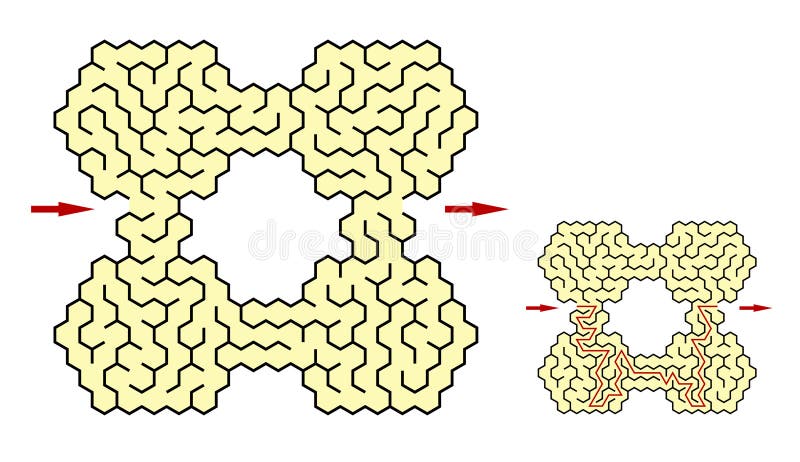 Four Connected Hexagons Vector Labyrinth. Children Logic Game for Brain ...
