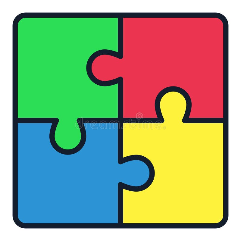Four Connected Jigsaw Puzzle Colored Pieces Vector Modern Icon or Logo ...