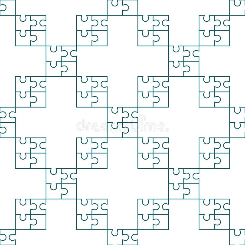 Four Connected Jigsaw Puzzle Pieces Vector Outline Seamless Pattern ...