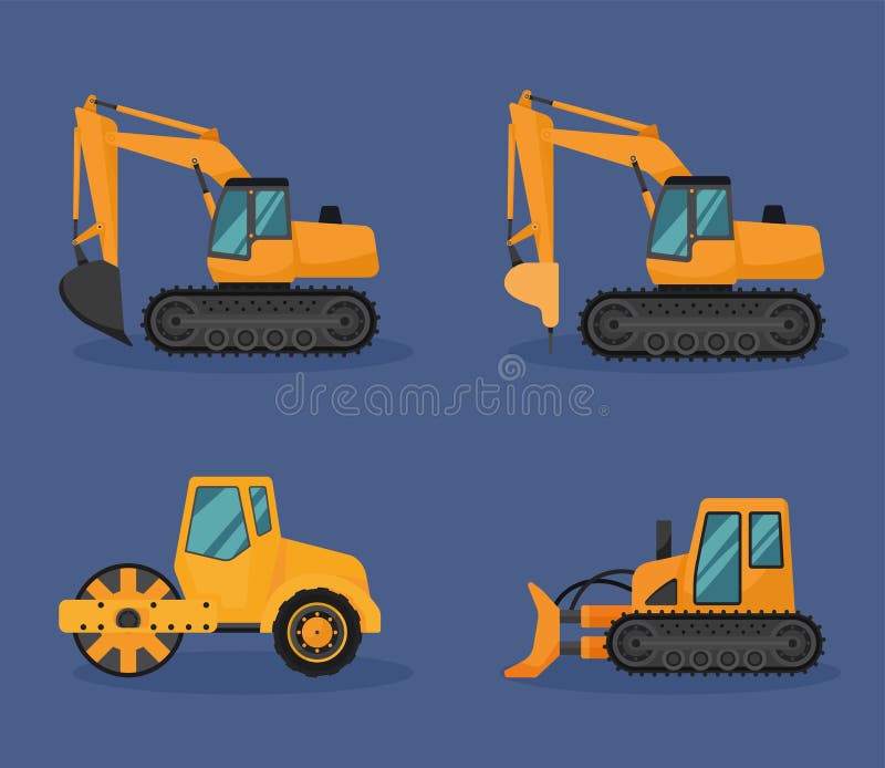 Four Construction Vehicles Icons Stock Vector - Illustration of loaders ...