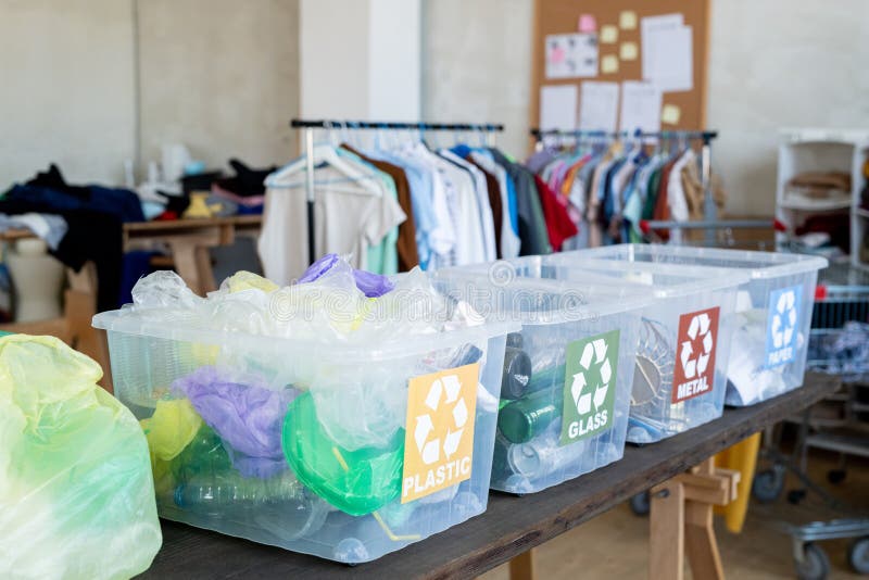 Four Containers with Sorted Waste on Table Stock Image - Image of group ...