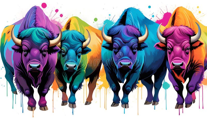 Four Cow Each Painted in a Different Array of Bright, Rainbow Colors ...