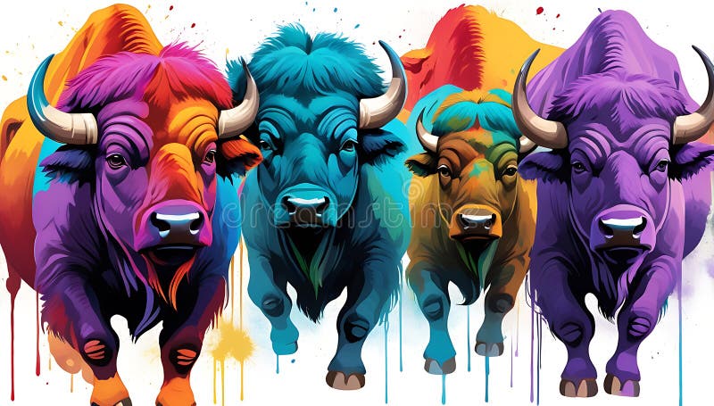 Four Cow Each Painted in a Different Array of Bright, Rainbow Colors ...