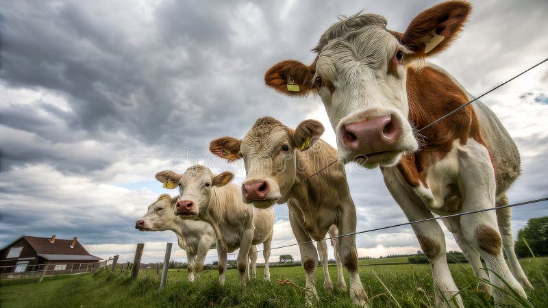 Four Cows are Standing in a Field Stock Image - Image of mammal ...
