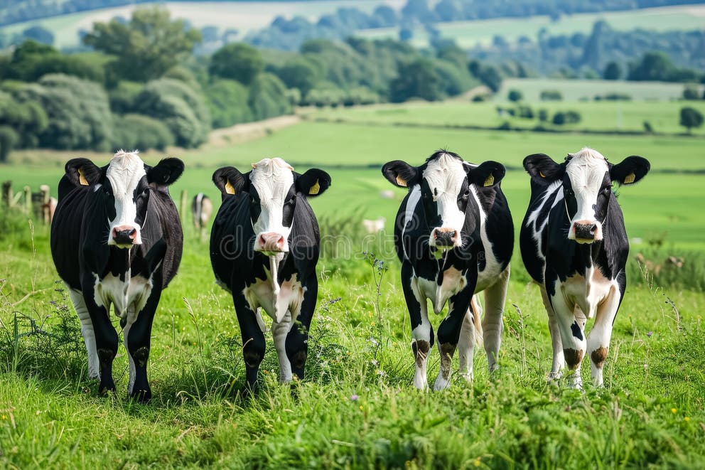 Four Cows are Walking in a Field Stock Image - Image of farming ...