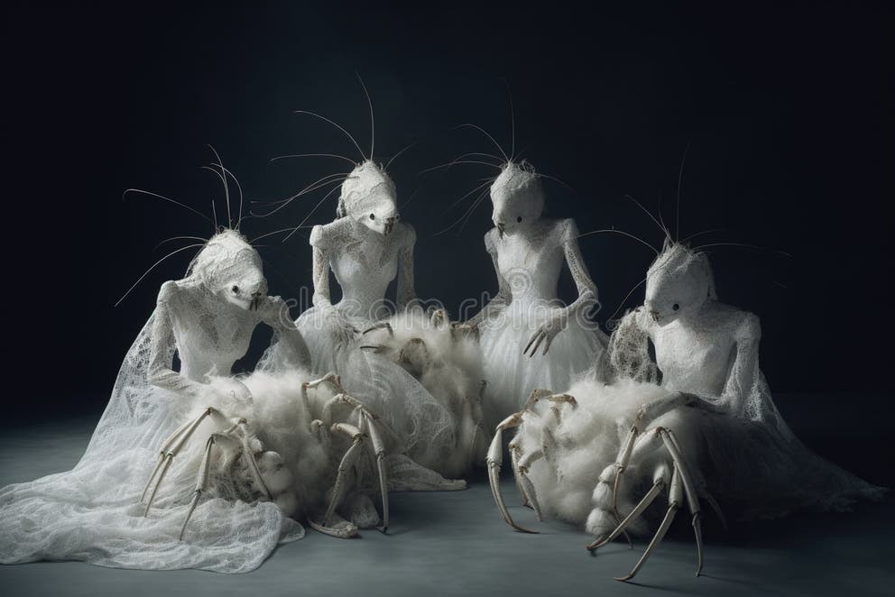 Four Crabs in Long White Dresses Stand , Concept of Crustacean ...