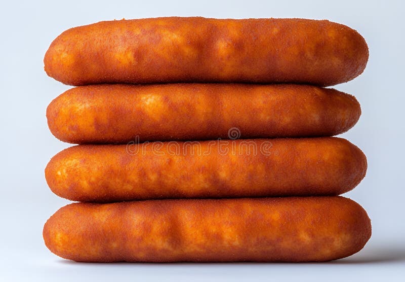 Four Crispy Fried Snacks Stacked on a White Background Stock ...