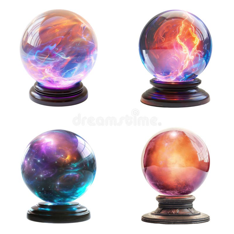Four Crystal Balls Displaying Enchanting Cosmic Patterns Stock Image ...