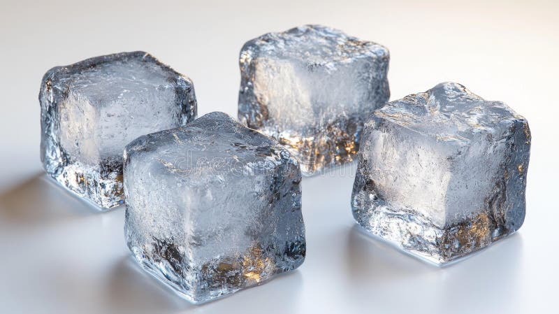 Four Crystal Clear Ice Cubes on a White Surface Generative AI Stock ...