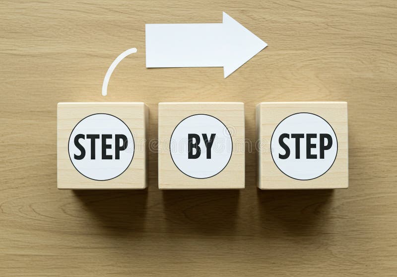 Wooden Cubes Labeled STEP by STEP Showing Steady Progress Stock ...