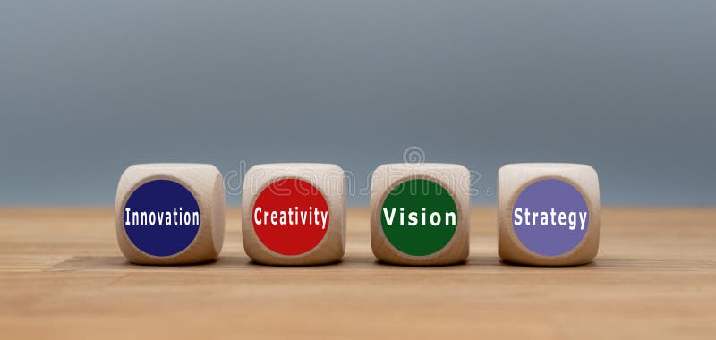 Four Cubes with the Text `innovation, Creativity, Vision and Strategy ...