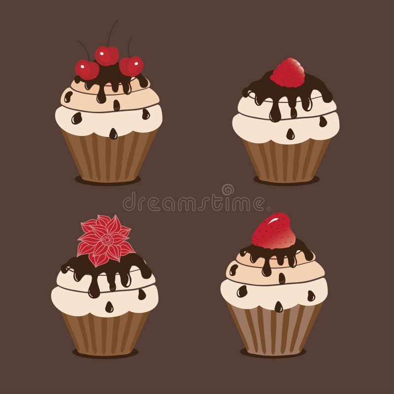 Four cupcake stock vector. Illustration of colored, chocolate - 24748330