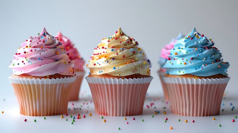 Four Cupcakes in Line with Each Different Colour, Standing on White ...