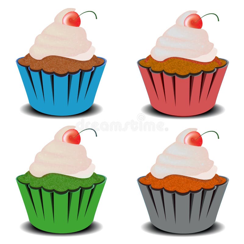 Cupcakes four pieces set stock vector. Illustration of gift - 129949893