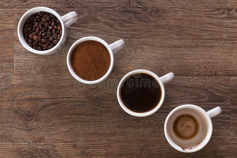 Four Cups of Coffee. Four Phases of Coffee Drink Stock Image - Image of ...