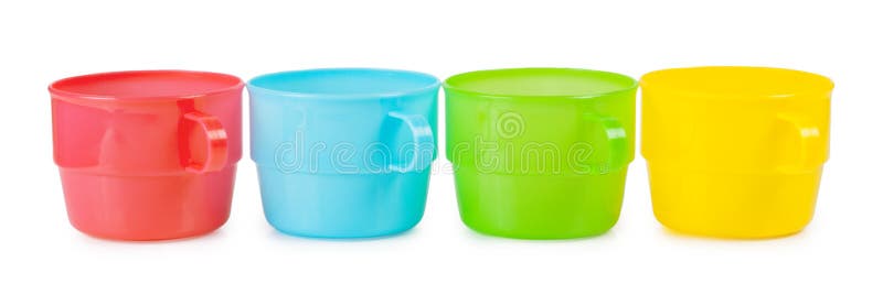 Four Plastic Cups with Handles Stock Photo - Image of design, drink ...