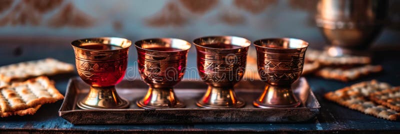 Four Cups of Wine Traditionally Consumed during the Passover Seder.Generative AI Stock Image ...