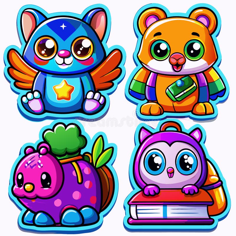 Four Cute Cartoon Animal Characters. (3 Stock Vector - Illustration of ...
