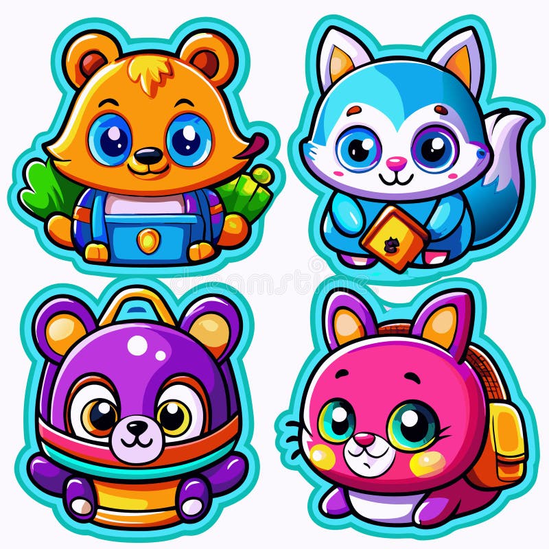 Four Cute Cartoon Animals with Backpacks. (6 Stock Vector ...