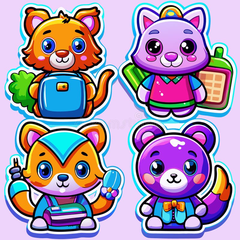 Four Cute Cartoon Animals in Different Outfits Stock Vector ...