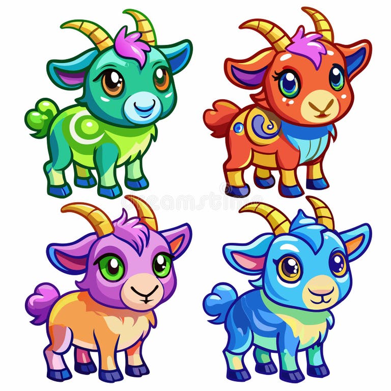 Four Cute Cartoon Goats with Different Colors and Patterns Stock Vector ...