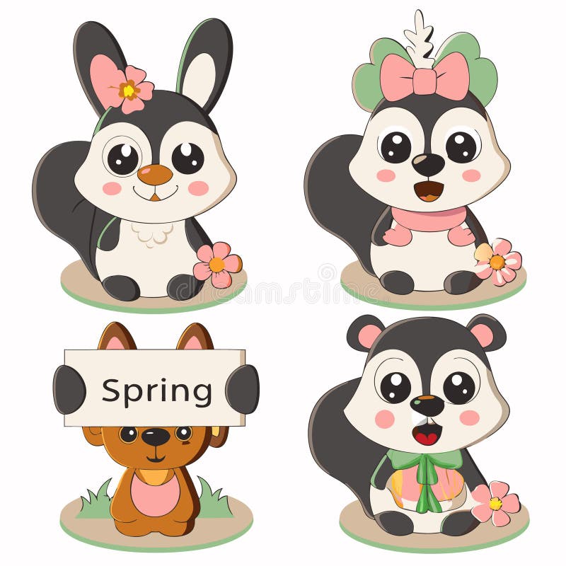 Four Cute Cartoon Spring Animals Stock Vector - Illustration of animals ...