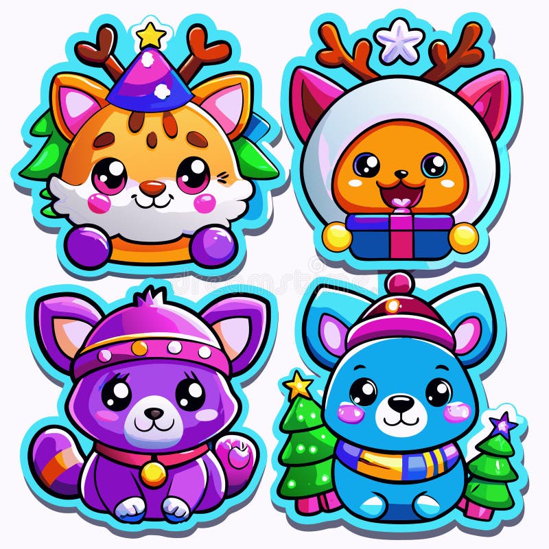 Four Cute Chibi Animal Characters in Winter Outfits Stock Vector ...