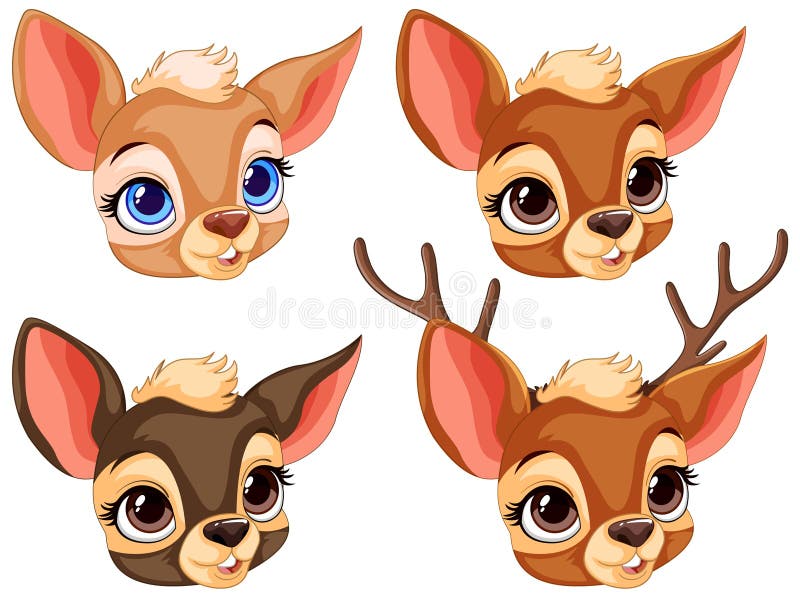 A Deer Faces Showing Different Expressions Stock Vector - Illustration ...