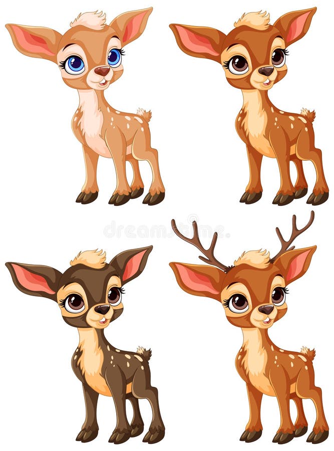 Four Cute Deer in Various Poses Stock Vector - Illustration of clipart ...
