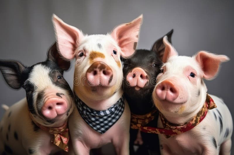 Four cute little piglets stock illustration. Illustration of little ...