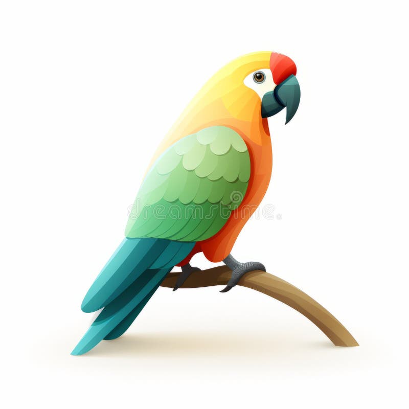 Colorful Parrot Sitting on Branch: Detailed Character Illustration with ...