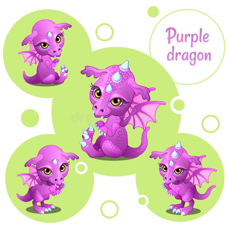 Four Cute Purple Dragon, Individual Icons Stock Vector - Illustration ...