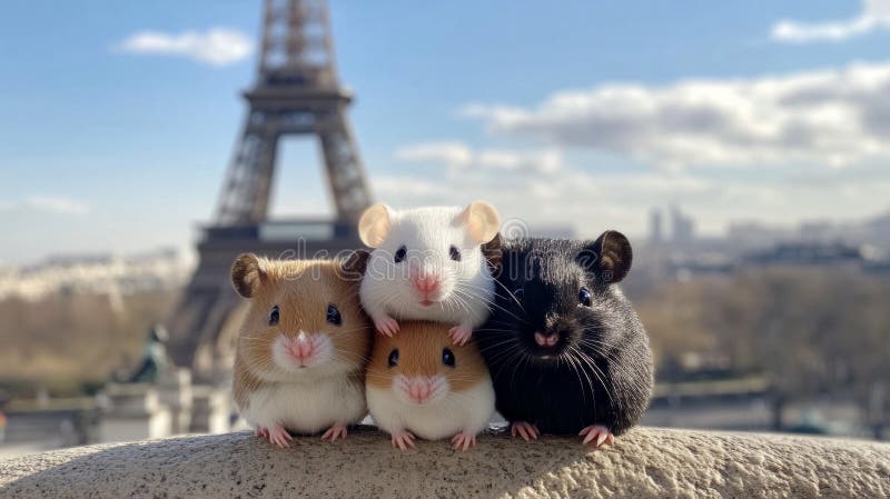 Four Cute Rodents Posed in Front of Iconic Eiffel Tower in Paris Stock ...