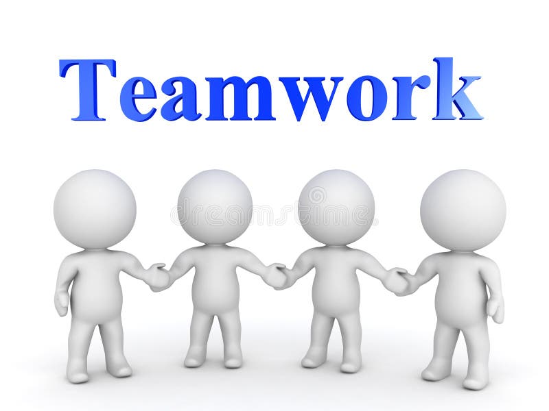 Four 3D Character Holding Hands with TEAMWORK Text Written Above Stock ...