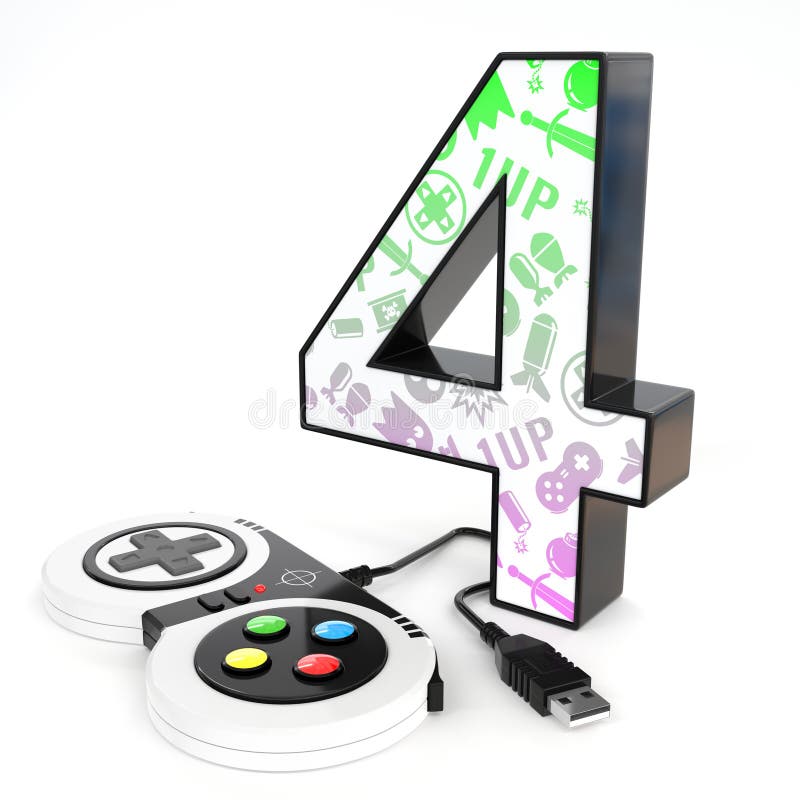 `four` 3d Number with Video Game Controller Stock Illustration ...