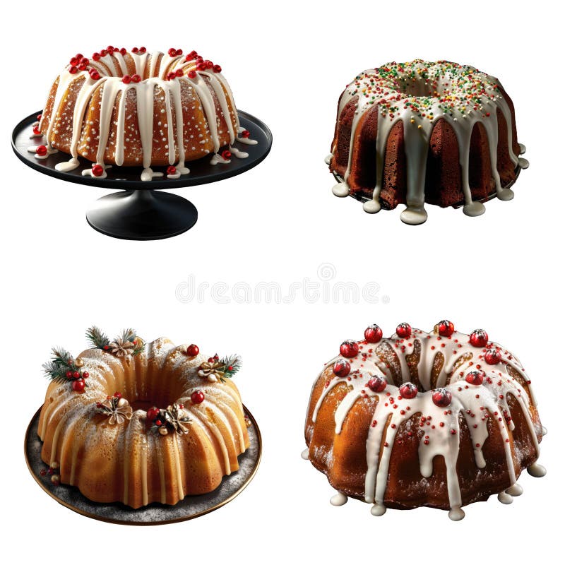 Four Decorated Bundt Cakes on White Background Stock Photo ...