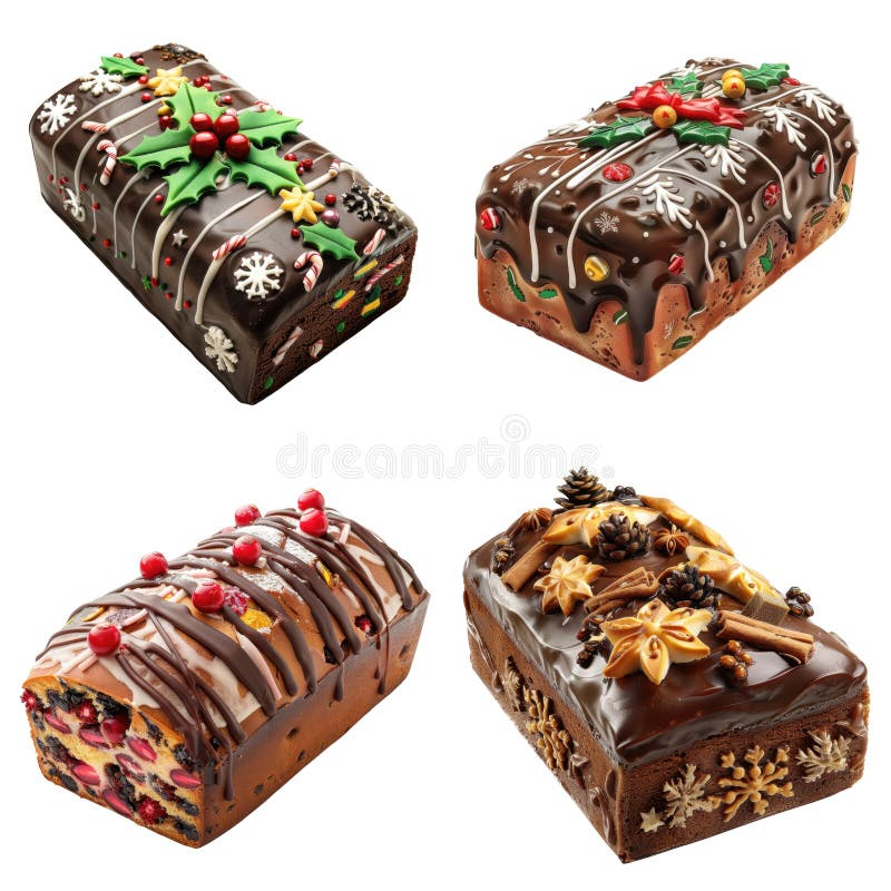 Four Decorated Chocolate Christmas Cakes Stock Photo - Illustration of ...