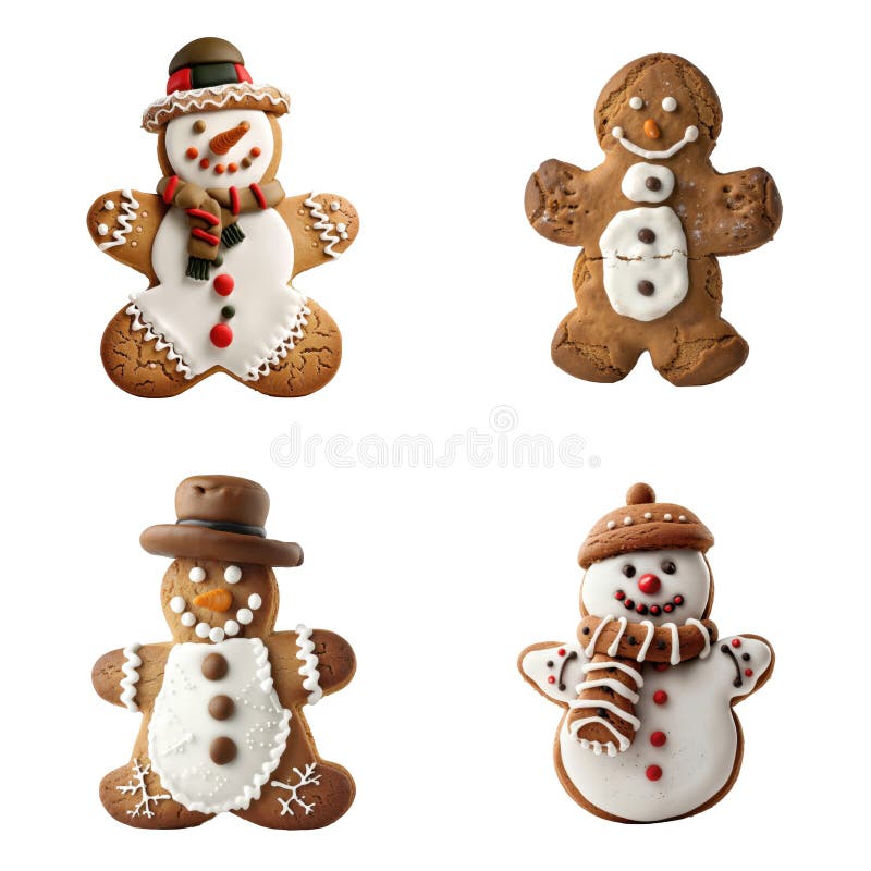 Four Decorated Gingerbread Snowman Cookies Stock Photo - Illustration ...