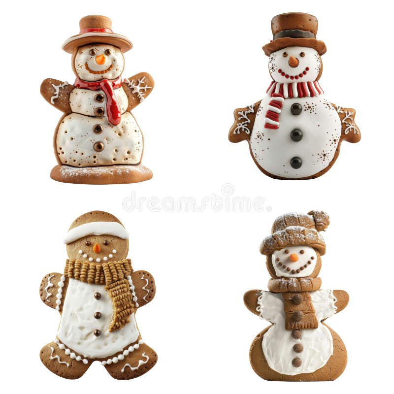 Four Decorated Gingerbread Snowmen on White Background Stock Image ...