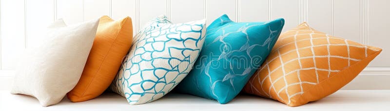 Four Decorative Pillows in Different Colors and Patterns Stock ...