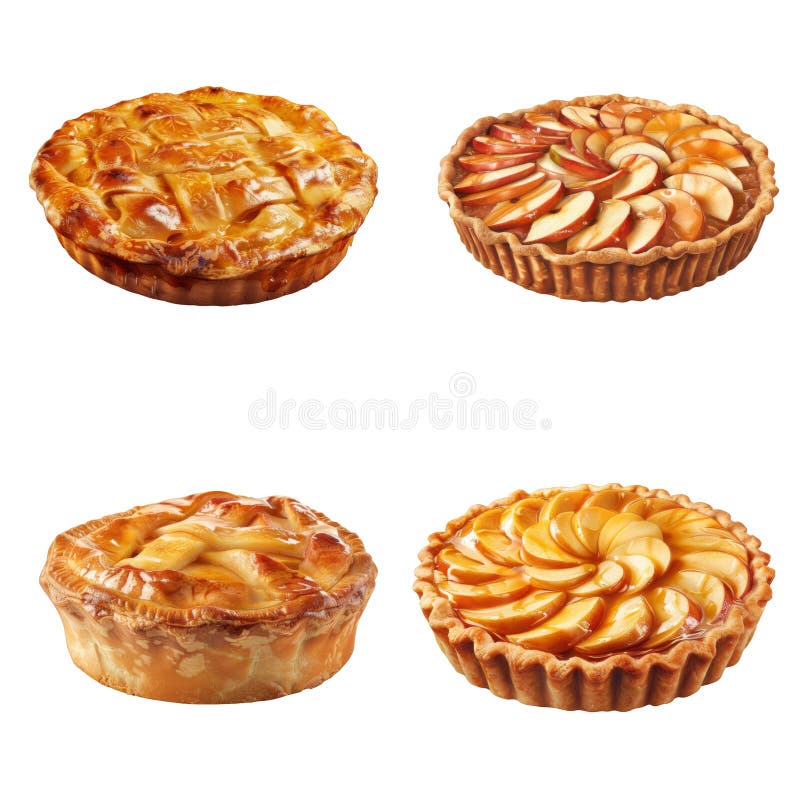 Four Delicious Apple Pies with Different Toppings Stock Illustration ...