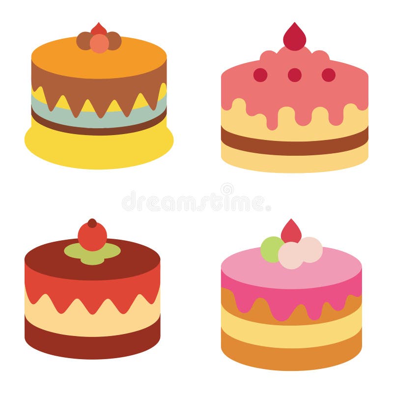 Four Delicious Cakes Flat Lay Illustration Stock Vector - Illustration of vanilla, icons: 385130350