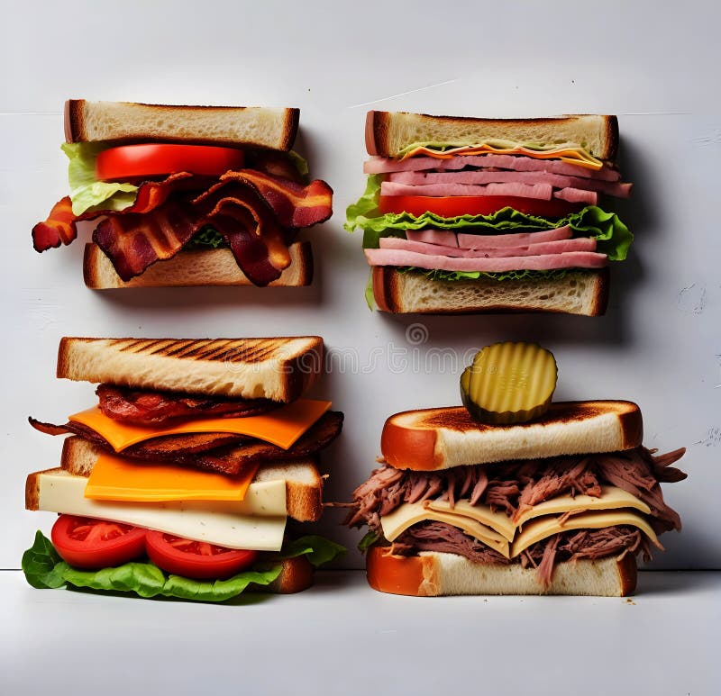 Four Delicious Gourmet Sandwich Varieties Stock Illustration ...