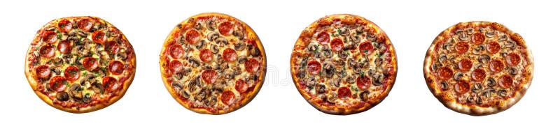 Four Delicious Pizzas, Each with Unique Toppings, Isolated on a ...